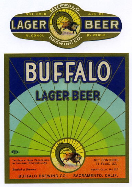 Buffalo Lager Beer Label, Sacremento, CA