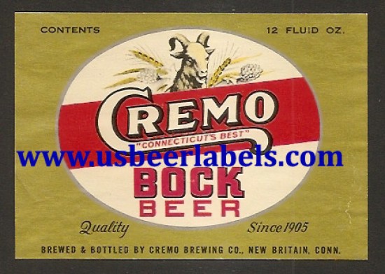 Cremo Bock Beer Label, New Britain, CT