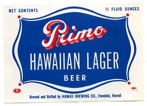 Primo Hawaiian Lager Beer Label, Honolulu, HI