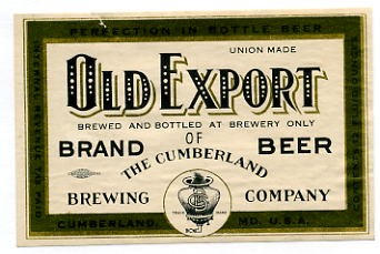 Old Export Brand Beer Label, Cumberland, MD