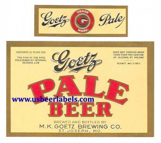 Goetz Pale Beer Beer Label, St. Joseph, MO