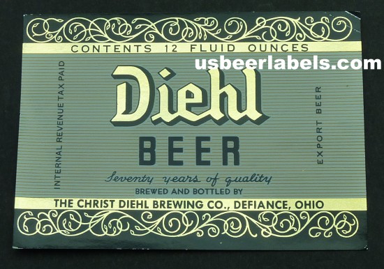 Diehl Beer Label, Defiance, OH