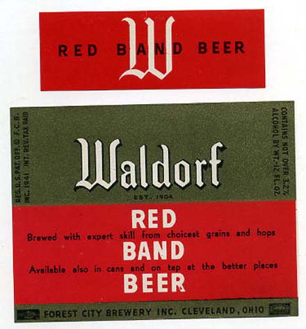 Waldorf Red Band Beer Label, Cleveland, OH