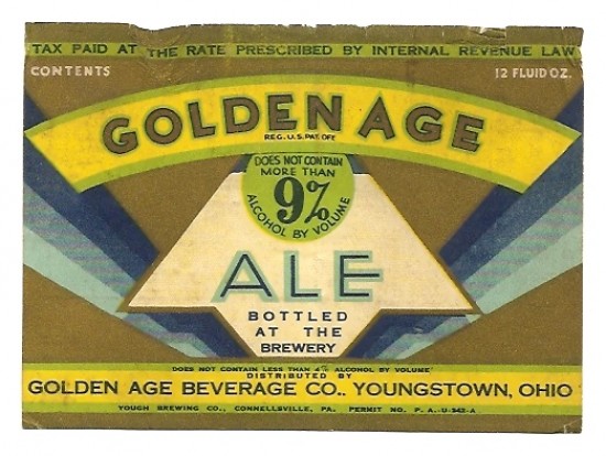Golden Age Ale Beer Label, Youngstown, OH