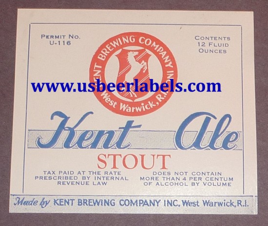Kent Stout Ale Beer Label, West Warwick, RI