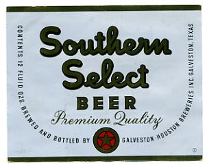 Southern Select Beer Label, Galveston, TX