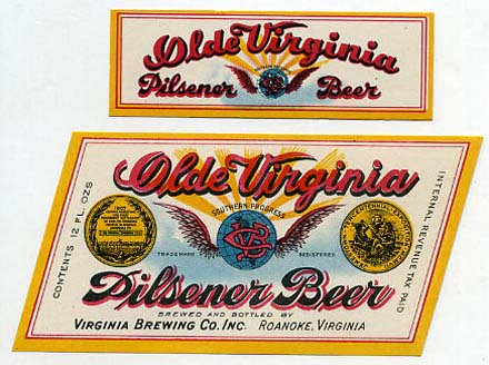 Olde Virginia Ale Beer Label, Roanoke, VA