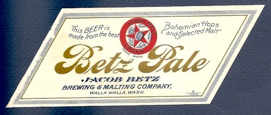 Betz Pale Beer Label, Walla Walla, WA