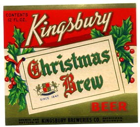 Kingsbury Christmas Brew Beer Label, Sheboygan, WI