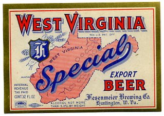 West Virginia Special Export Beer Label, Huntington, WV