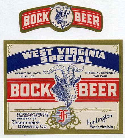 West Virginia Special Bock Beer Label, Huntington, WV