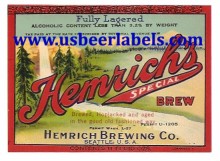 Hemrichs Special Brew Beer Label, Seattle, WA